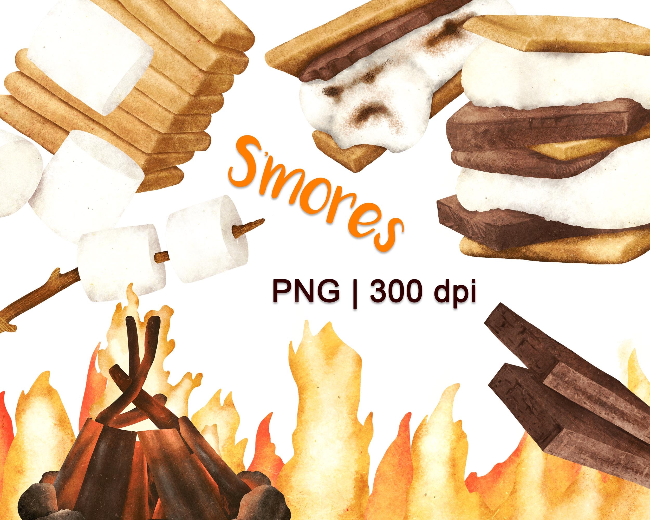 S'mores Clipart Set Marshmallow Crackers Chocolate Bar - Etsy New Zealand