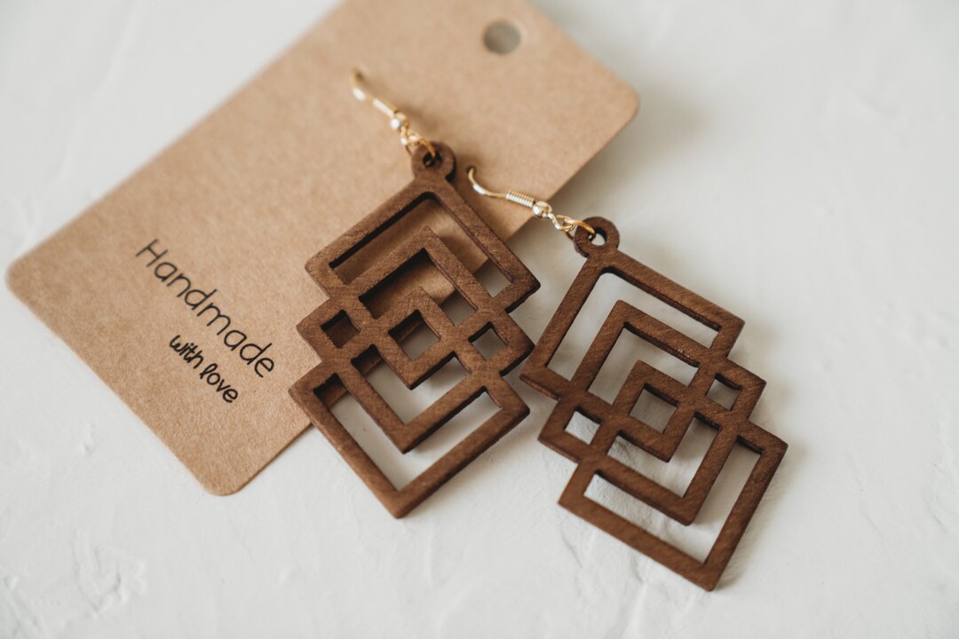 Boho Style Wooden Earrings in Geometric Shape - Etsy