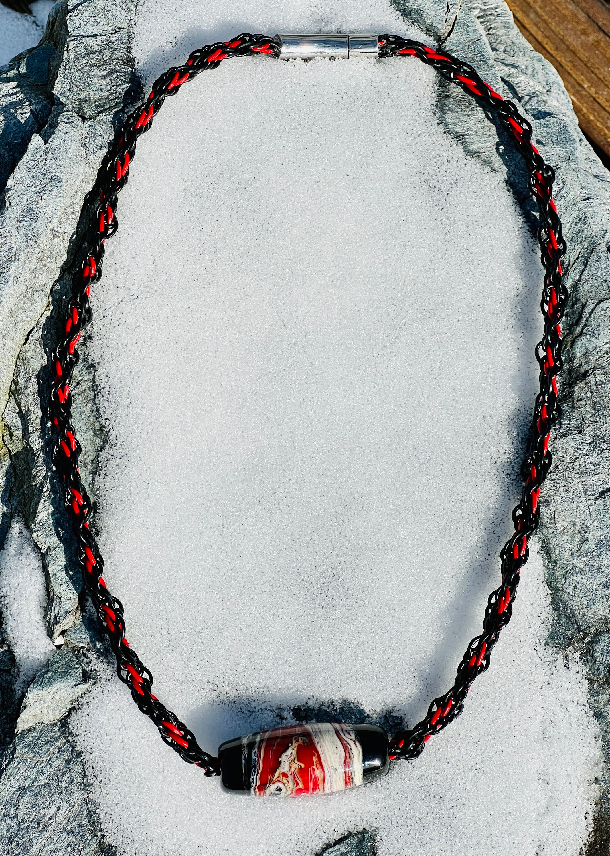 Red Lampwork Bead Necklace: Hand Braided Leather Kumihimo Jewelry - Etsy