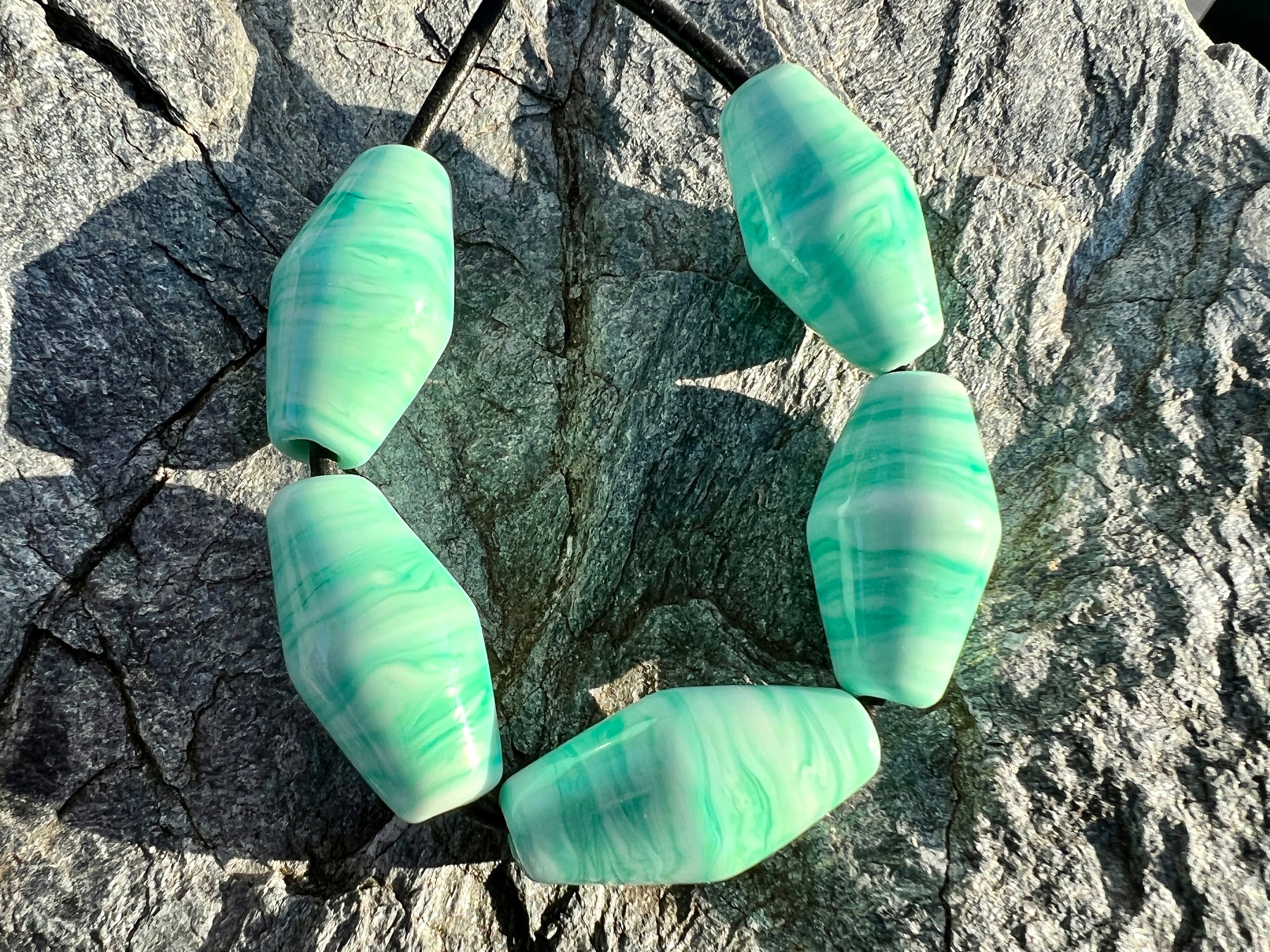 Celadon Marble Bicone Beads Set of 5 Lampwork Beads | Etsy
