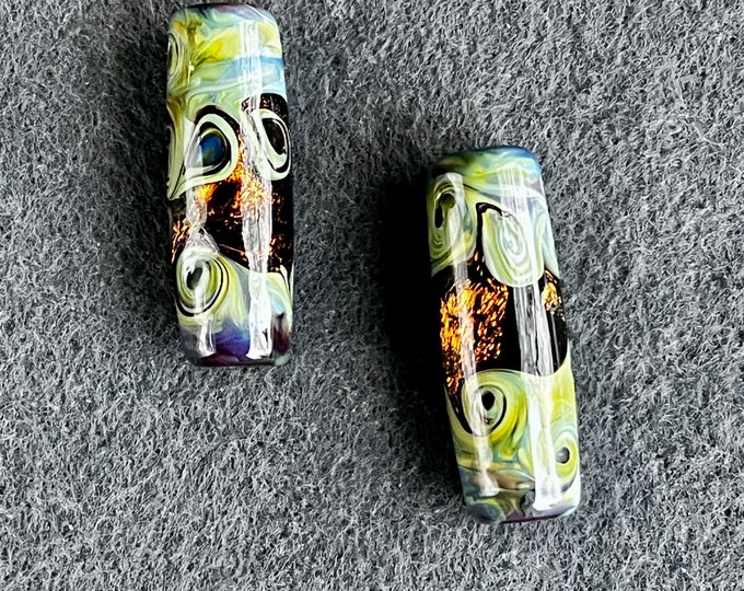 Golden Dichroic Barrel Focal | 1 Bead | Artisan Lampwork Bead | DH ...