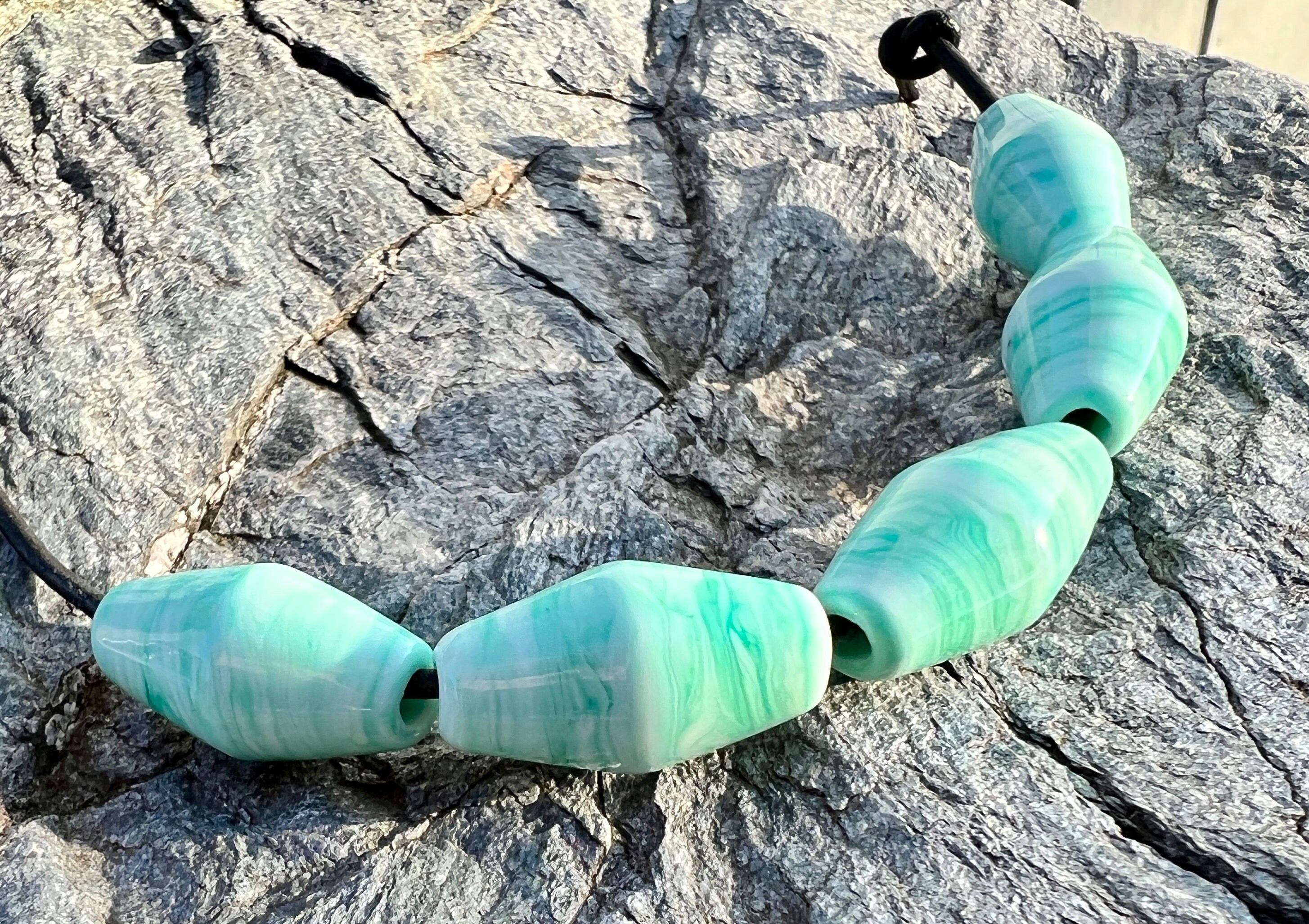 Celadon Marble Bicone Beads Set of 5 Lampwork Beads | Etsy