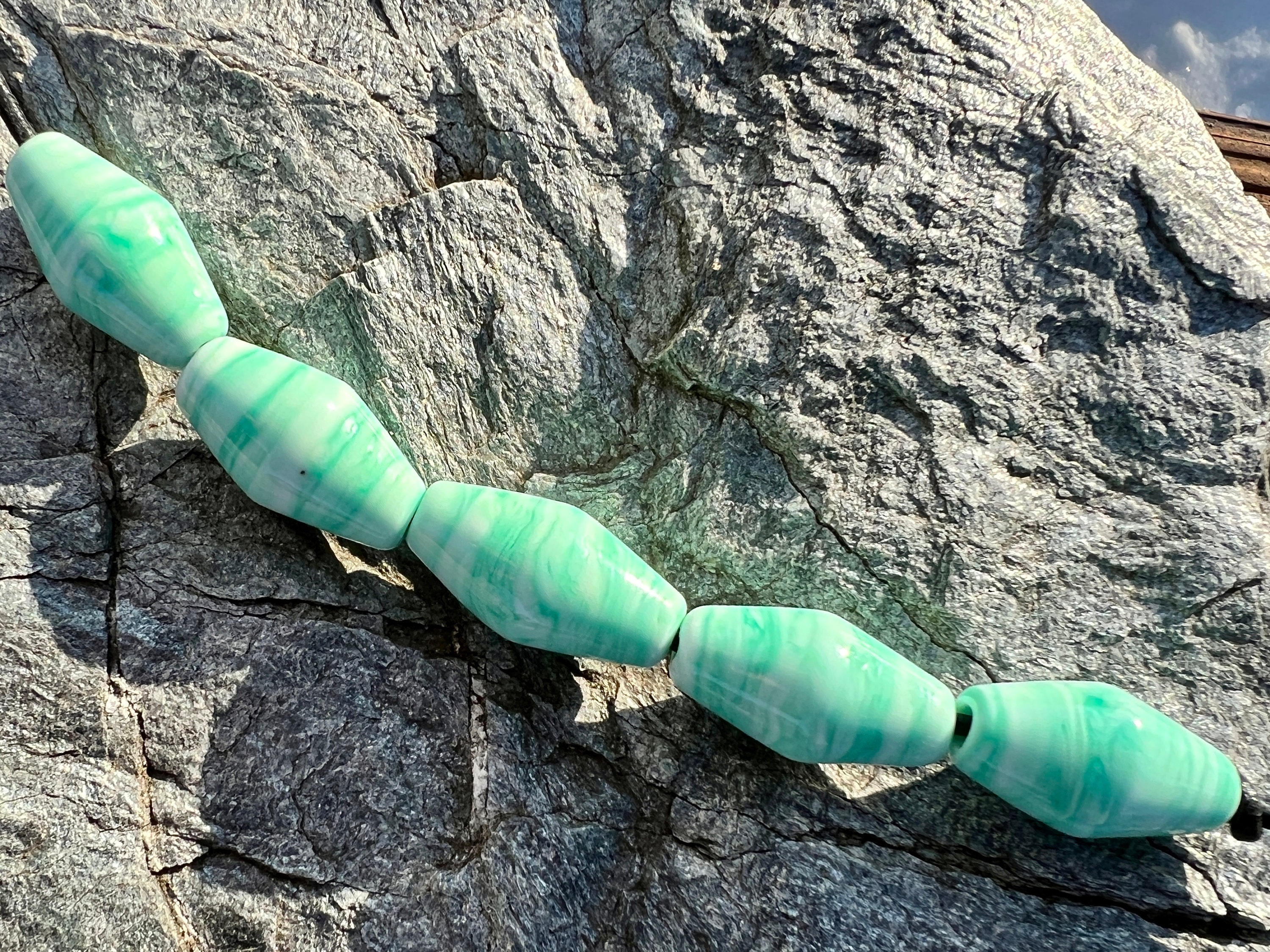 Celadon Marble Bicone Beads Set of 5 Lampwork Beads | Etsy