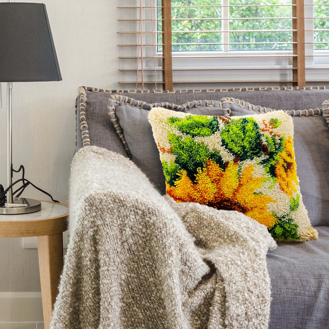 Latch Hook Kits DIY Throw Pillow Cover With SUNFLOWER Plants - Etsy