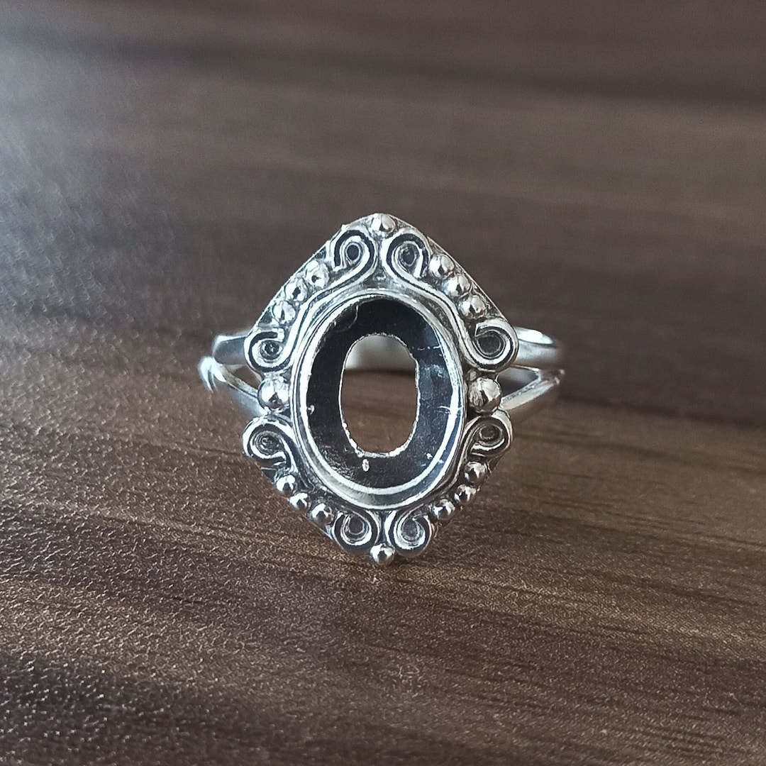 Sterling Silver Plated Oval Collet Ring Setting: DIY Jewelry Supplies ...