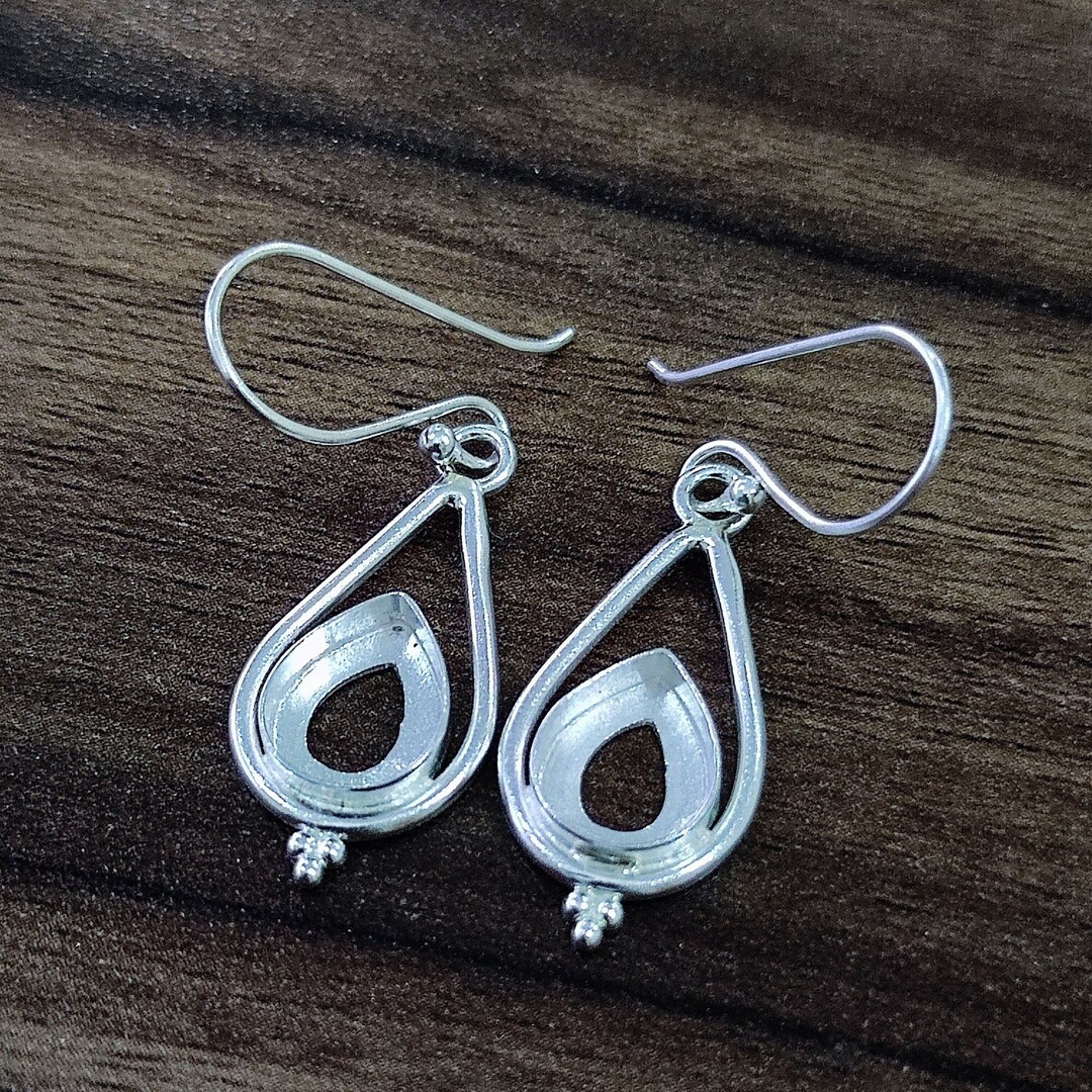 Designer Bezel Cup Open Blank Collet Pear 925 Sterling Silver Dangle ...