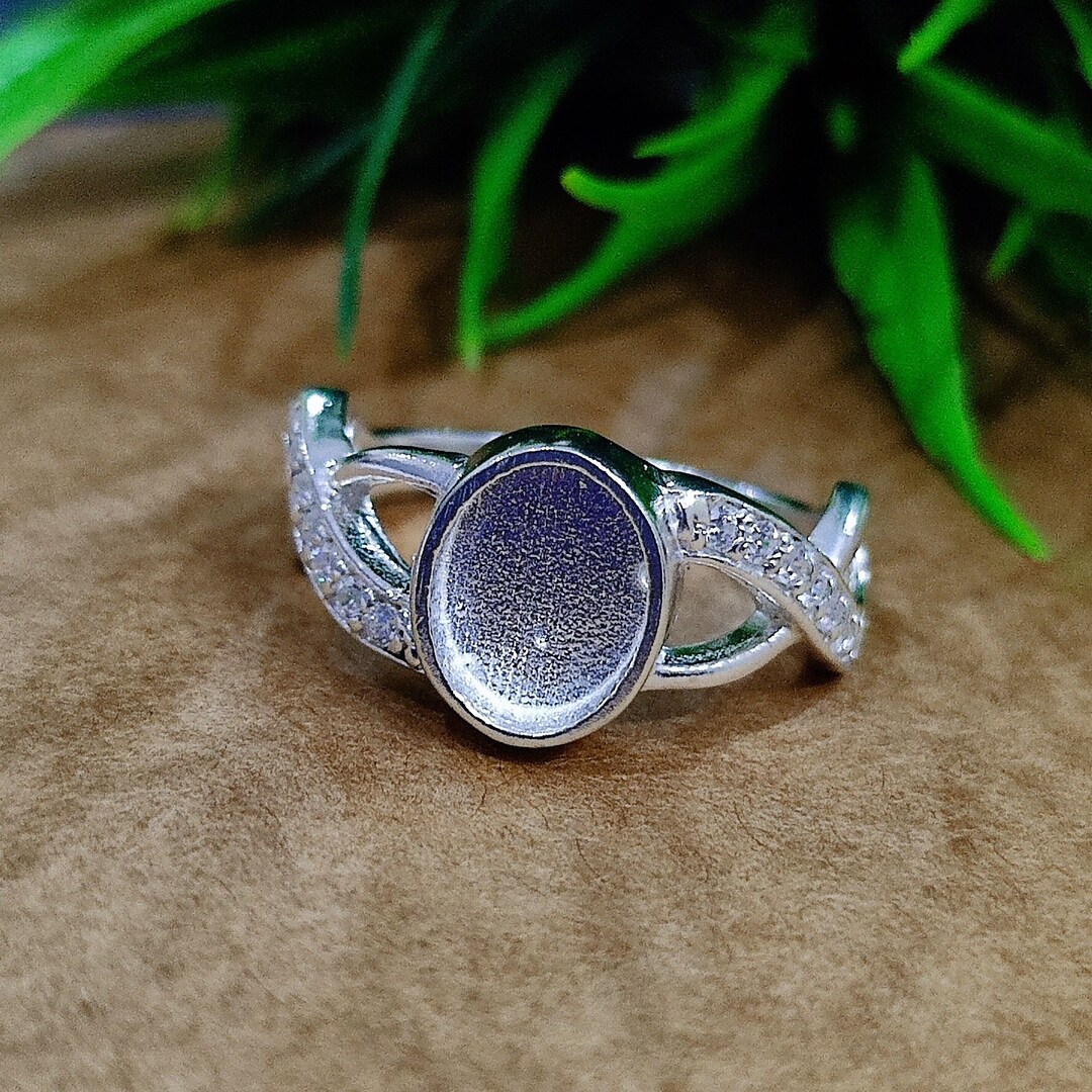 Oval Collet CZ Sterling Silver Plated Ring: 7x9mm Bezel for Resin - Etsy