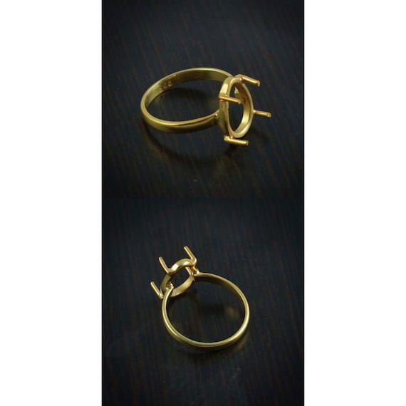 925 Sterling Silver Prong Pear Ring Gold Plated Prong Cup | Etsy