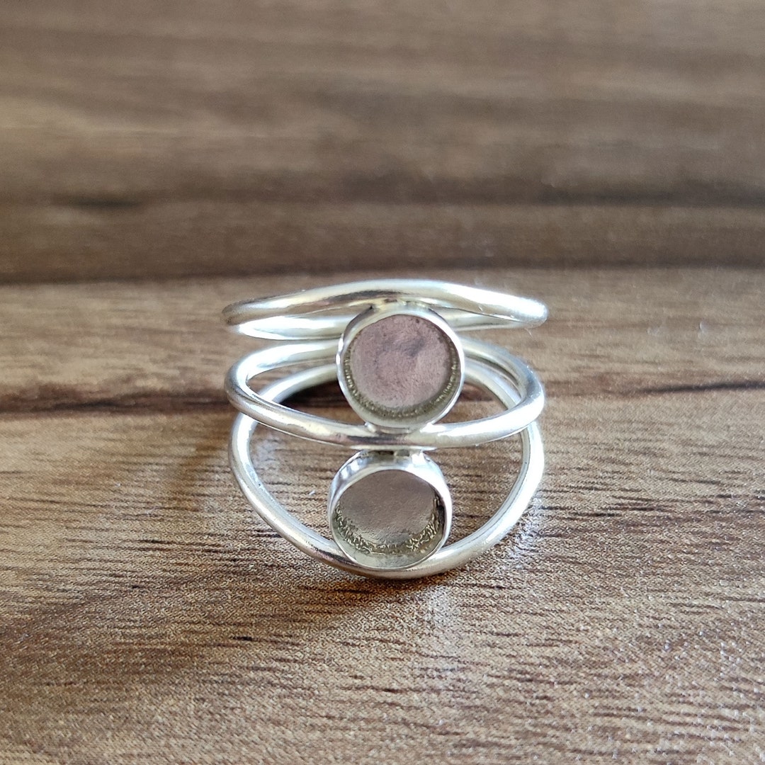 925 Sterling Silver Double Collet Ring, Plain Bezel Cup Round Close ...