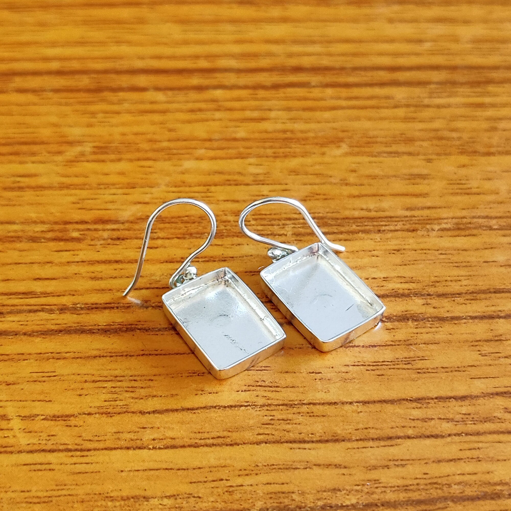 925 Sterling Silver Rectangle Bezel Dangle Earring Setting DIY Jewelry ...
