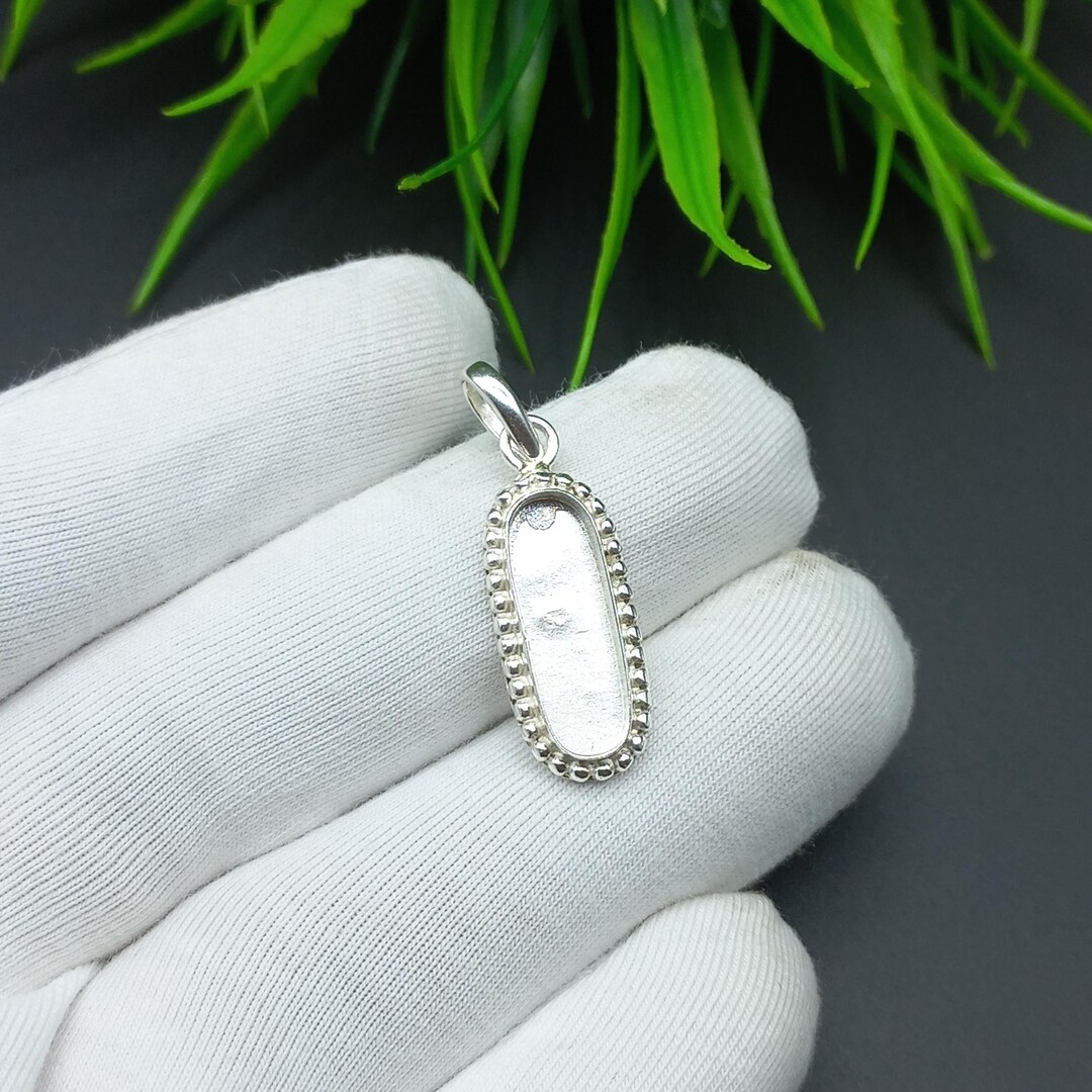 Sterling Silver Plated Beaded Oval Pendant Setting: DIY Jewelry (5X10 ...