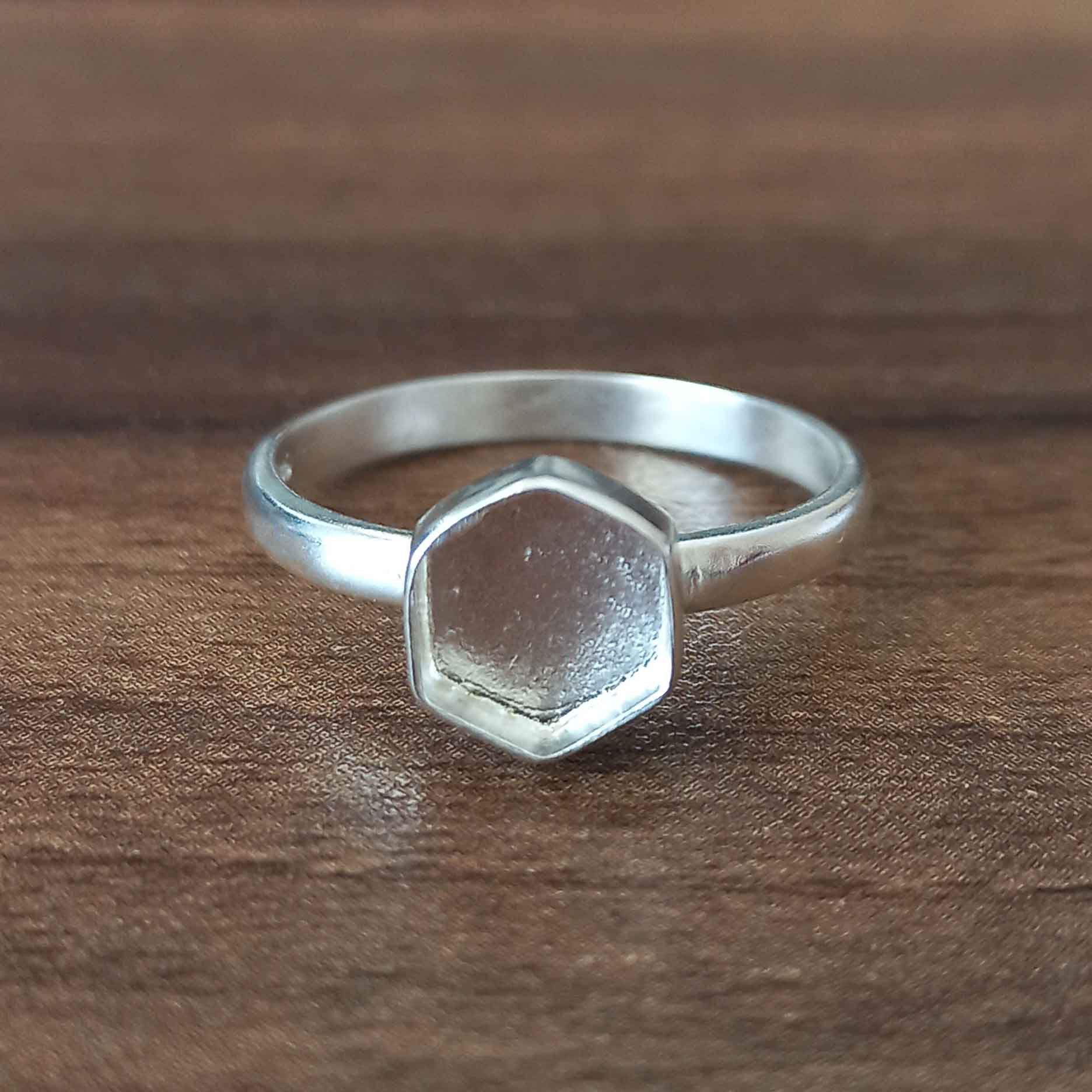 925 Sterling Silver Hexagon Bezel Ring Blank: DIY Jewelry Supplies (5x5 ...