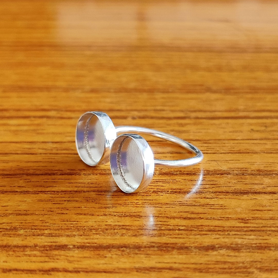 Adjustable 2 Collet 925 Sterling Silver Plain Bezel Cup Round Close ...