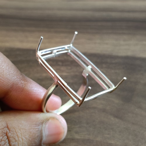 925 Sterling Silver Rectangle Shape Ring Prong Bezel Setting - Etsy