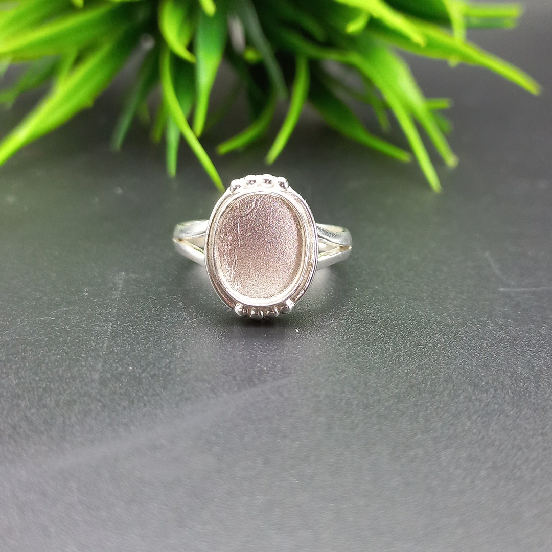 925 Sterling Silver Bezel Cup Collet Oval Ring, New Design Close Blank ...