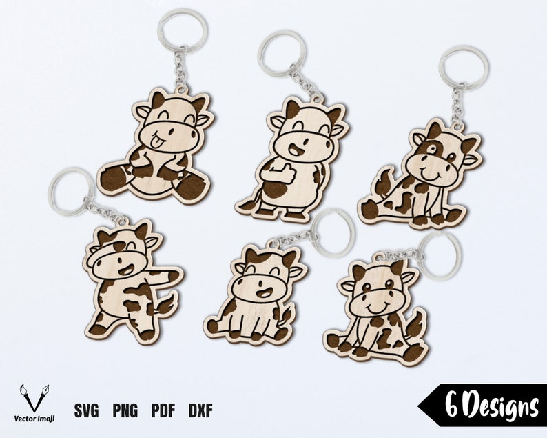 Cow Keychain SVG Cow Car Charm SVG Glowforge Keychain Files - Etsy