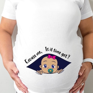 Excuse Me is It Time Yet?, Baby Peeking Svg, Maternity Svg, Pregnant ...