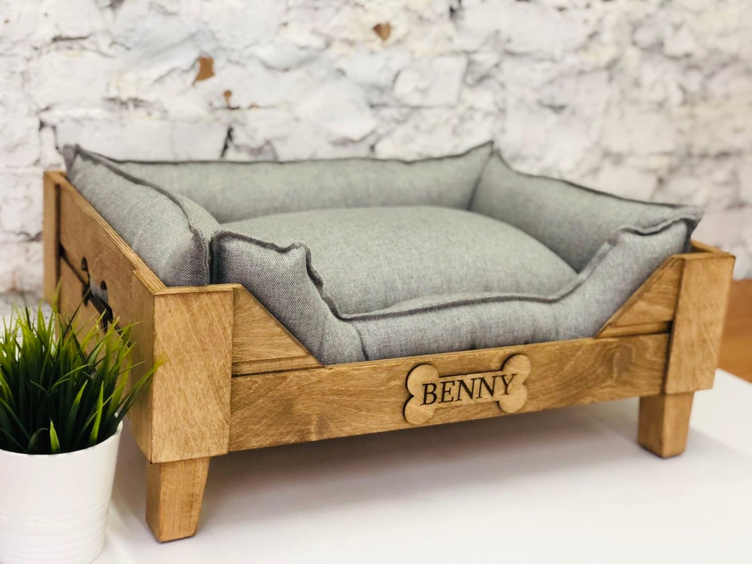 Cute Wooden Dog Beds, Customizable Raised Wooden Dog Bed, Mid Century ...