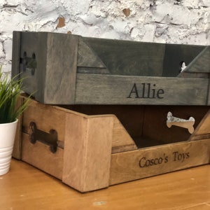 Personalized Dog Toy Crate, New Puppy Gift, Custom Toy Box, Engraved ...
