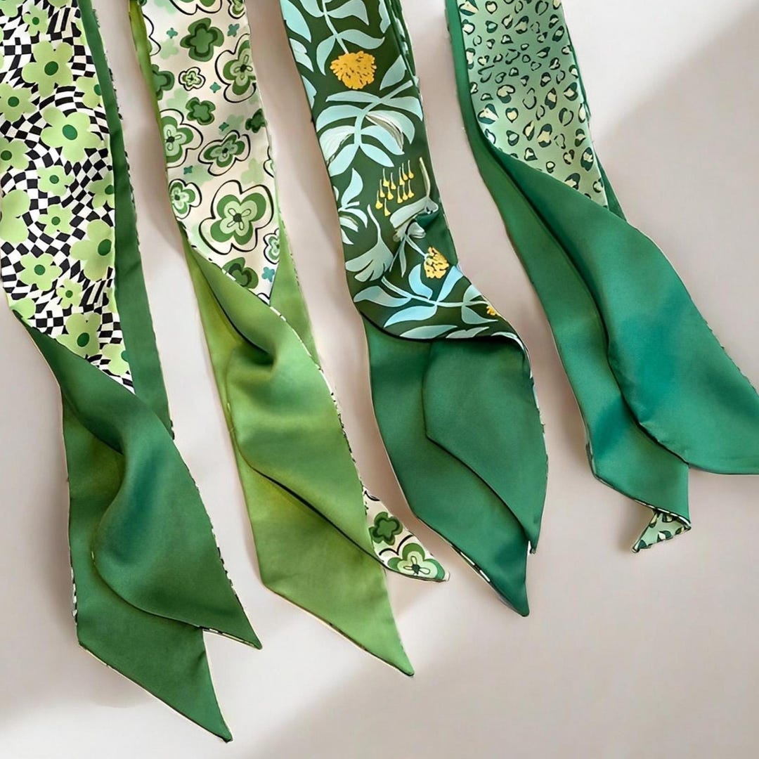 Personalized Skinny Scarf Hair Scarf Bag Accessory, Custom Slim Silk ...