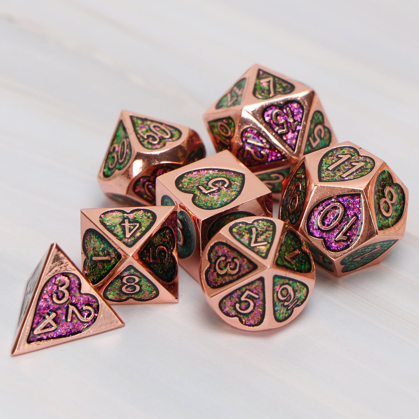 Love heart dice / metal dnd dice set / polyhedral dice / rpg | Etsy