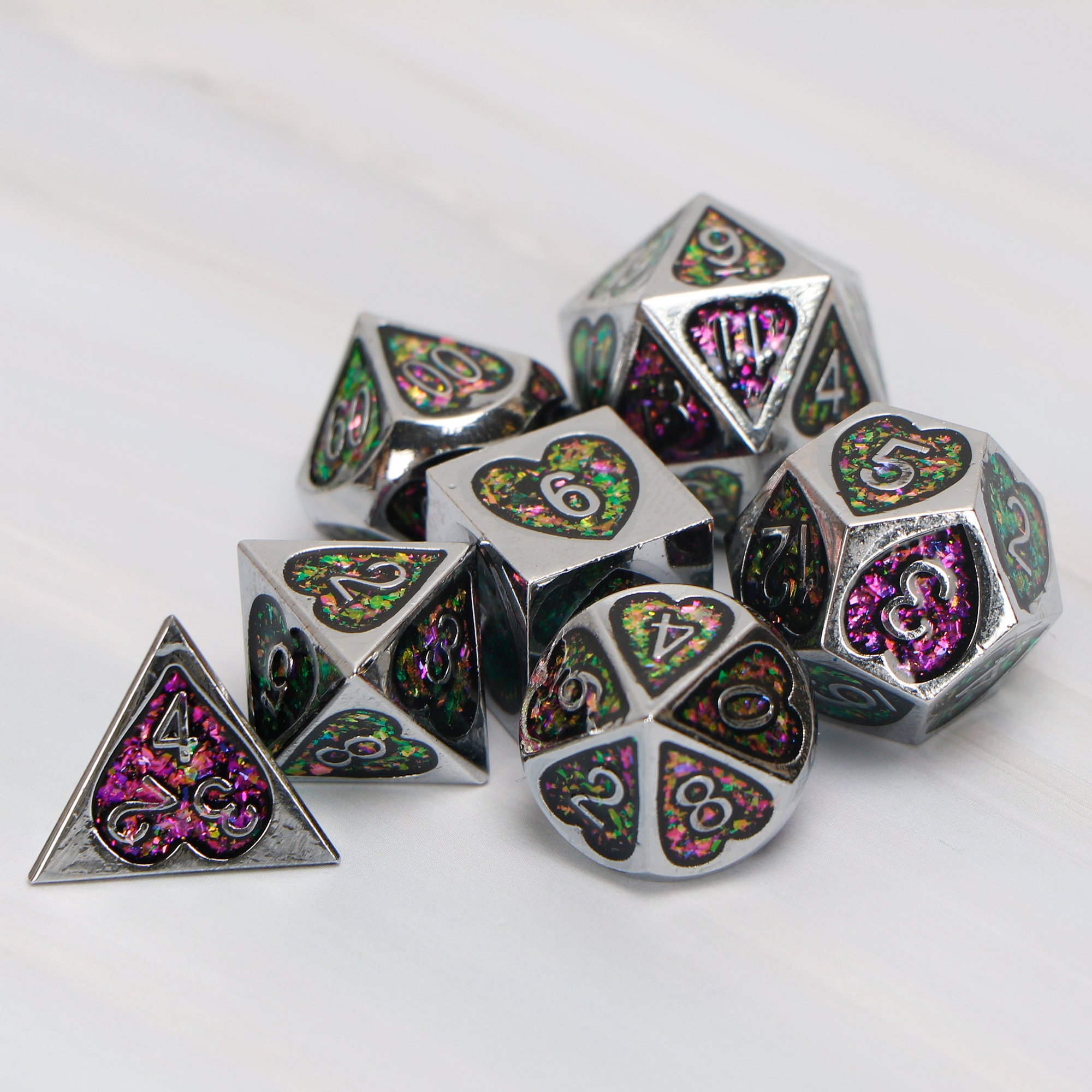 Love heart dice / metal dnd dice set / polyhedral dice / rpg | Etsy