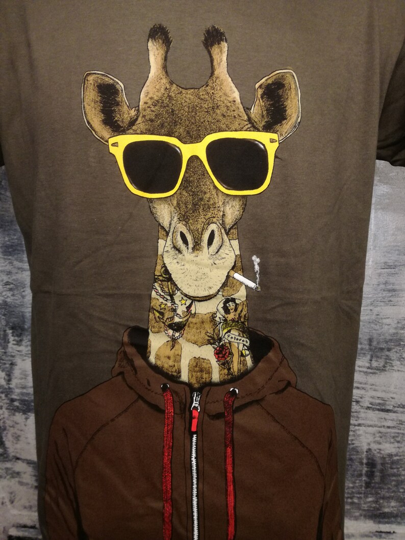 Gangster Giraffe Olive Colour Original Art Work Cotton Mens T Shirt - Etsy