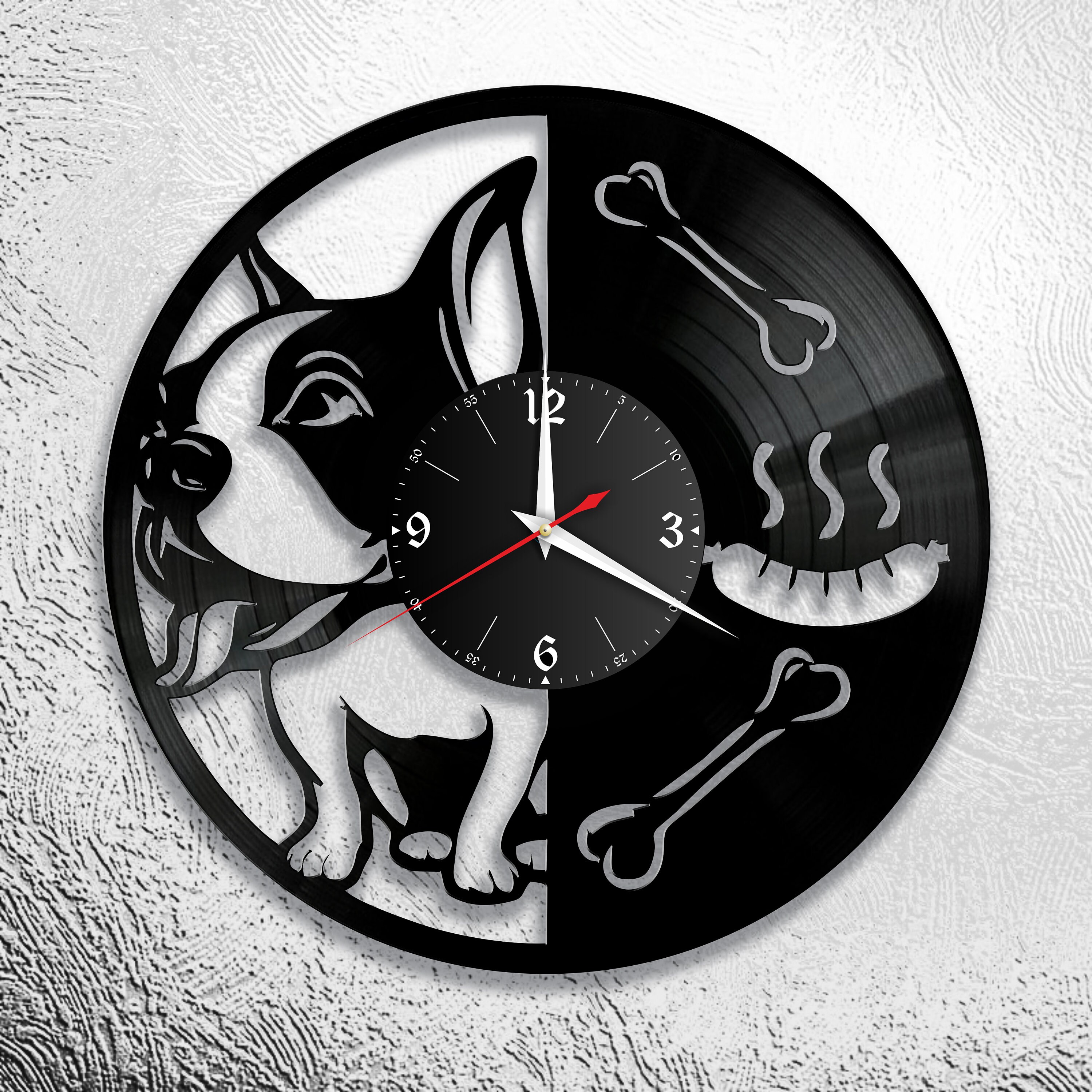Dog Cat Svg Clock Vinil Records Wall Clock Template clock - Etsy