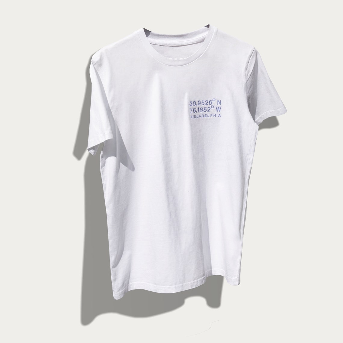 Custom Stacked Location Coordinates Embroidered T-shirt Personalised ...
