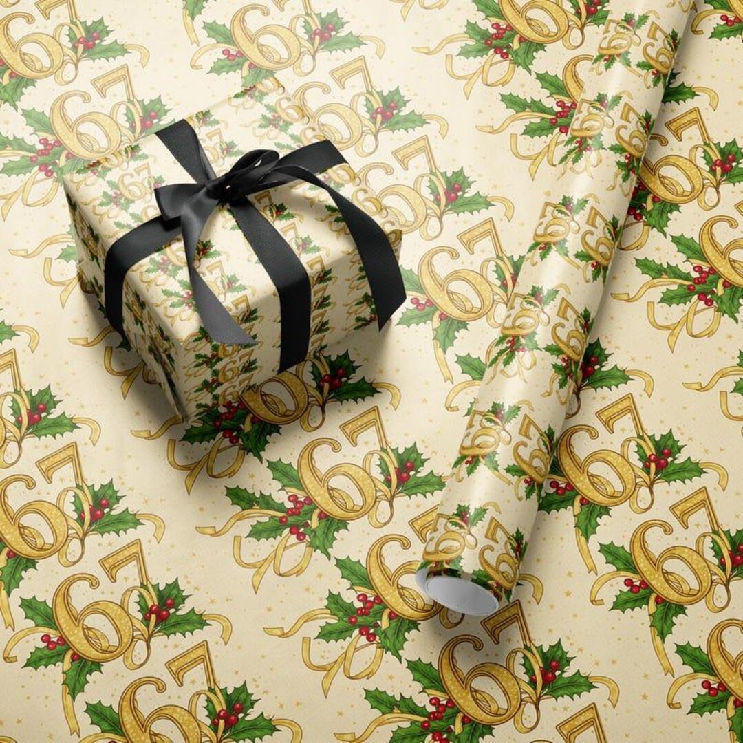 Funny 67 Christmas Wrapping Paper, Santa Meme Gift Wrap for Kids, Gold ...