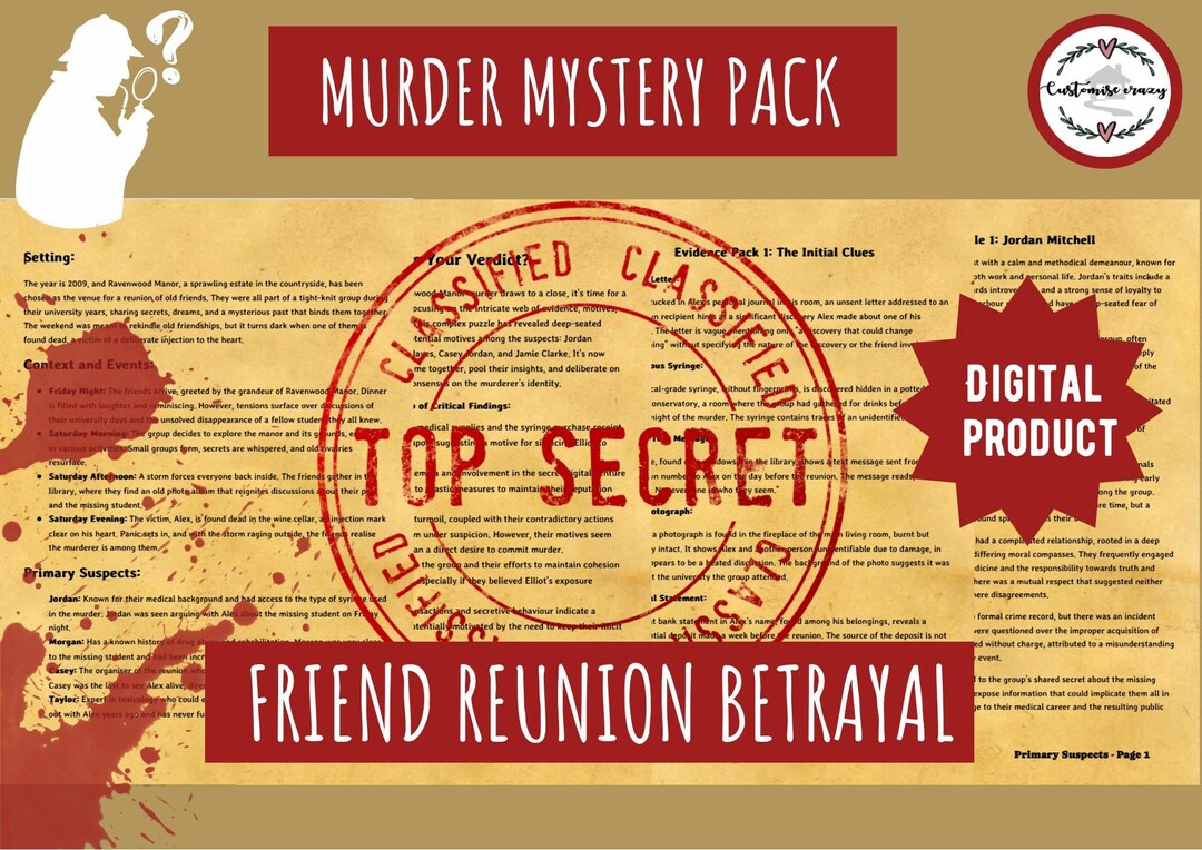 Murder Mystery Game - Friend Betrayal Murder Mystery Kit - Interactive ...