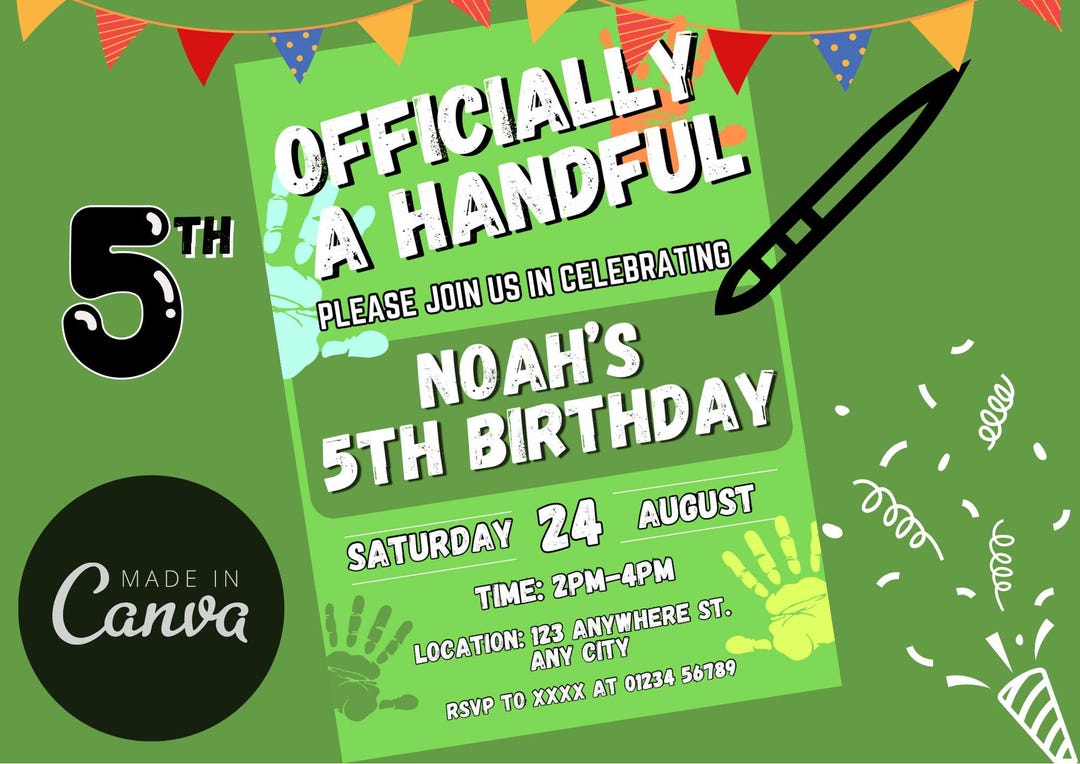 Personalized Boys 5th Birthday Invitation, Officially a Handful ...