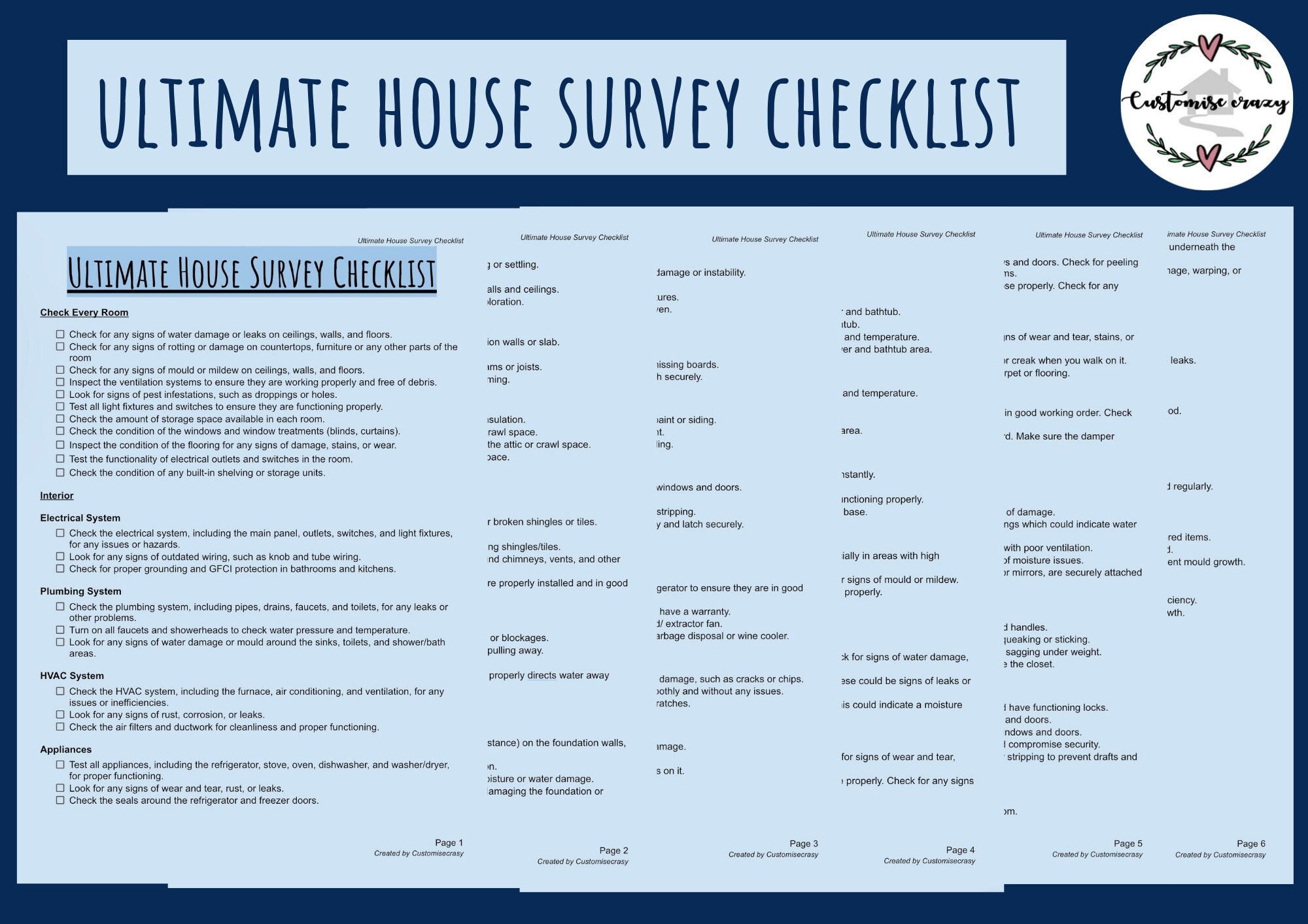 Home Inspection Checklist - House Survey Room by Room Checklist for ...