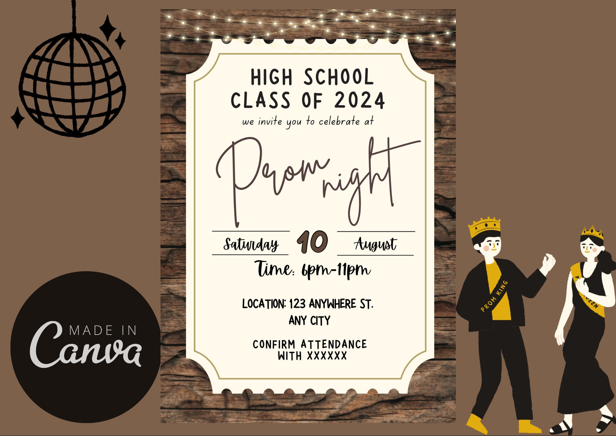 Rustic Prom Invitation Template | Editable Canva Senior Prom Invite ...