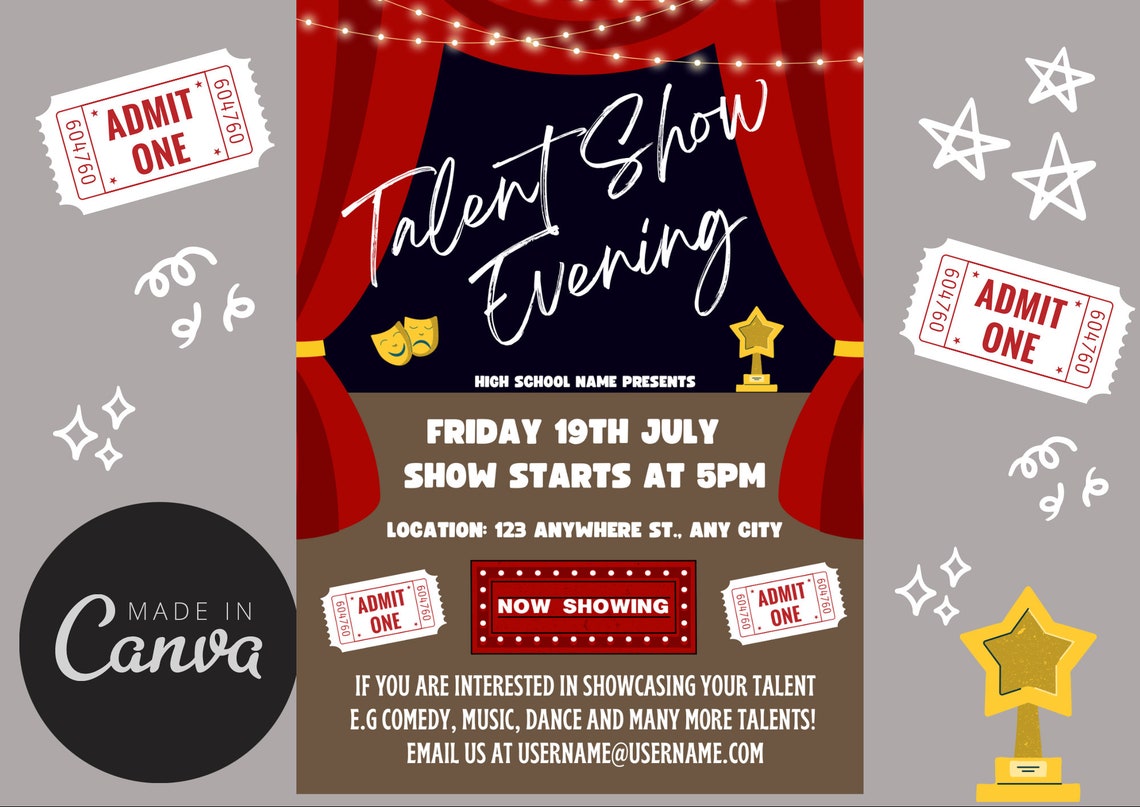 Printable Talent Show Invite Flyer - Editable Canva Template, Digital ...