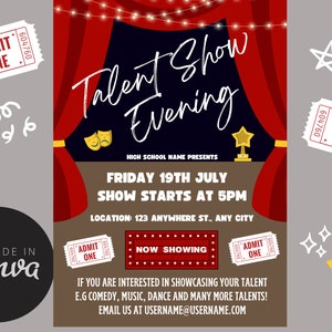 Printable Talent Show Invite Flyer - Editable Canva Template, Digital ...