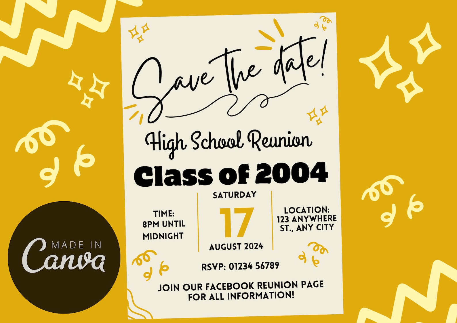 Class Reunion Save the Date Template - Fully Editable in Canva, A4 ...