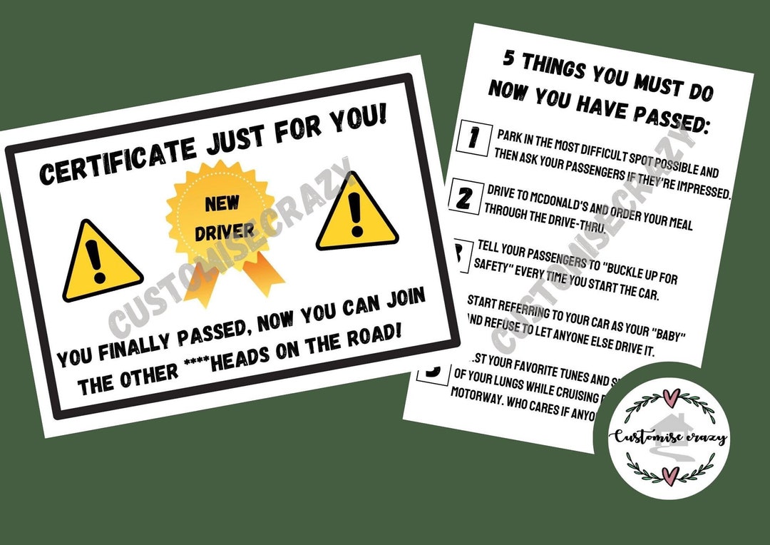 Driving Test Pass Certificate and New Driver Gift: Celebrate With Gifts ...