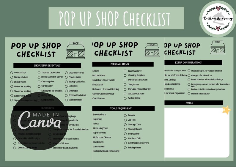 Detailed Popup Shop Checklist | Digital Canva Template | Vendor Event ...