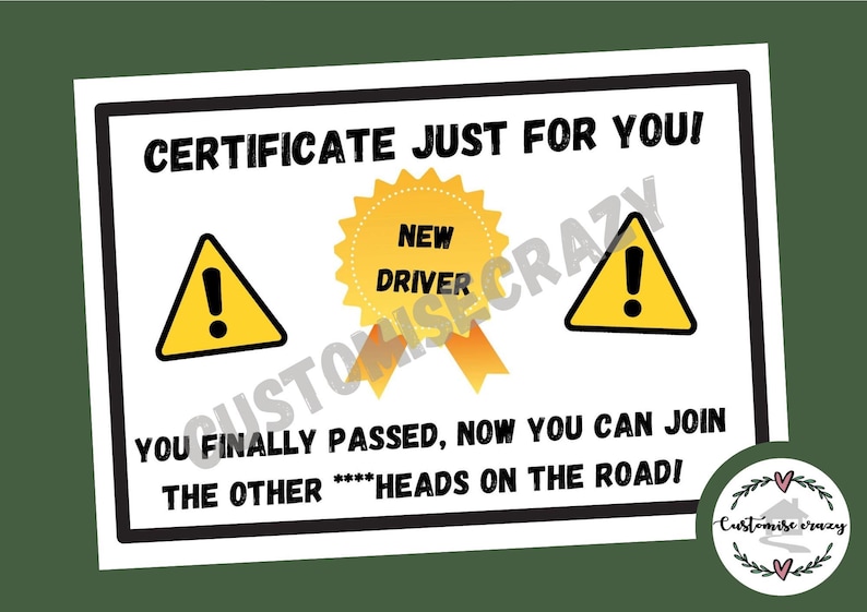 Driving Test Pass Certificate and New Driver Gift: Celebrate With Gifts ...