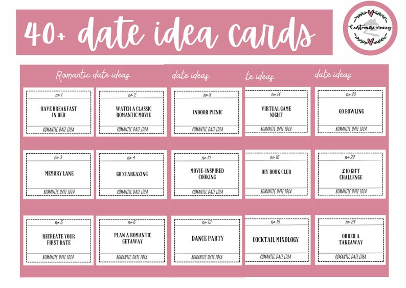 40+ Date Night Idea Cards, Printable Date Night Cards, Romantic Gift ...