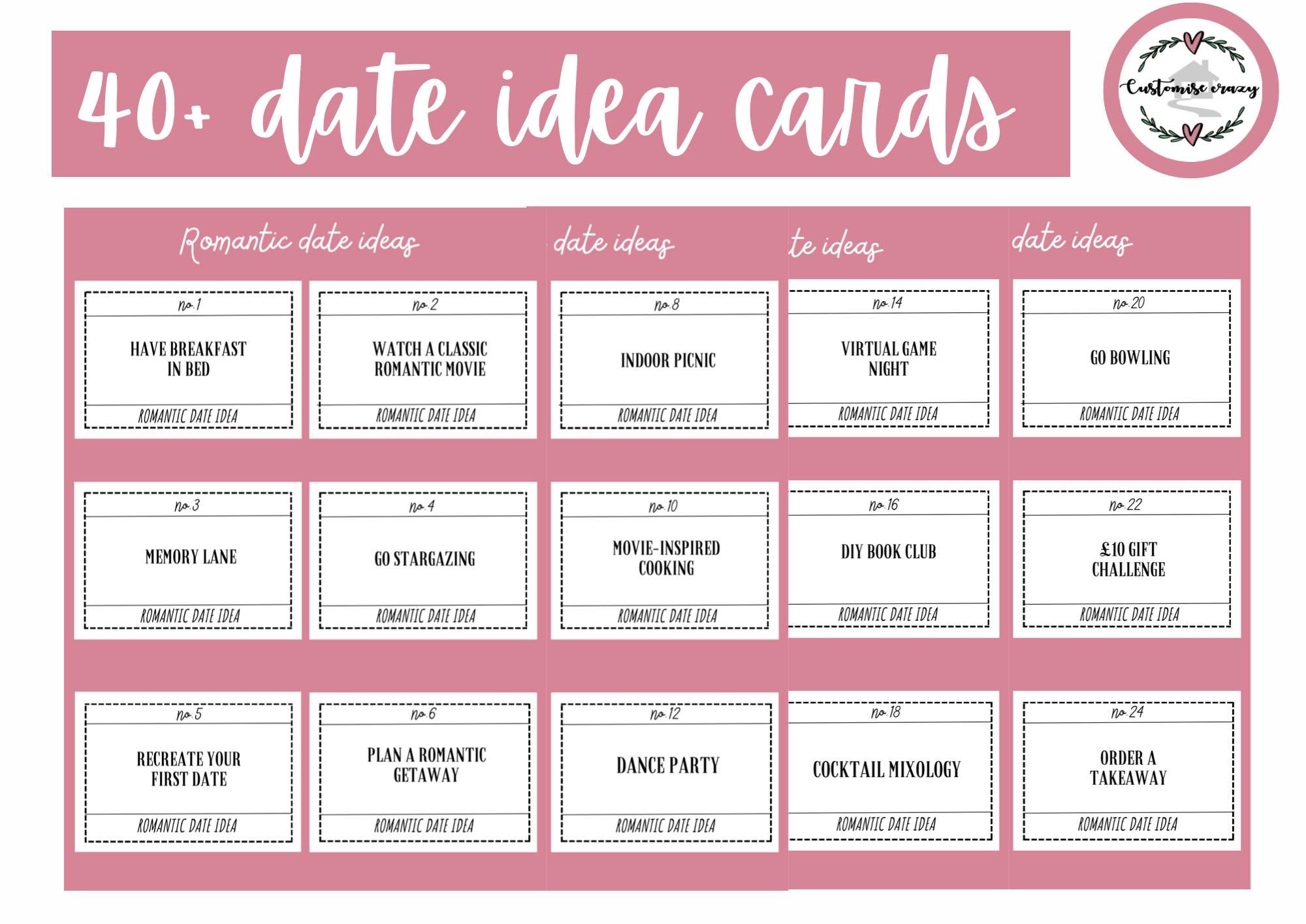 40+ Date Night Idea Cards, Printable Date Night Cards, Romantic Gift ...
