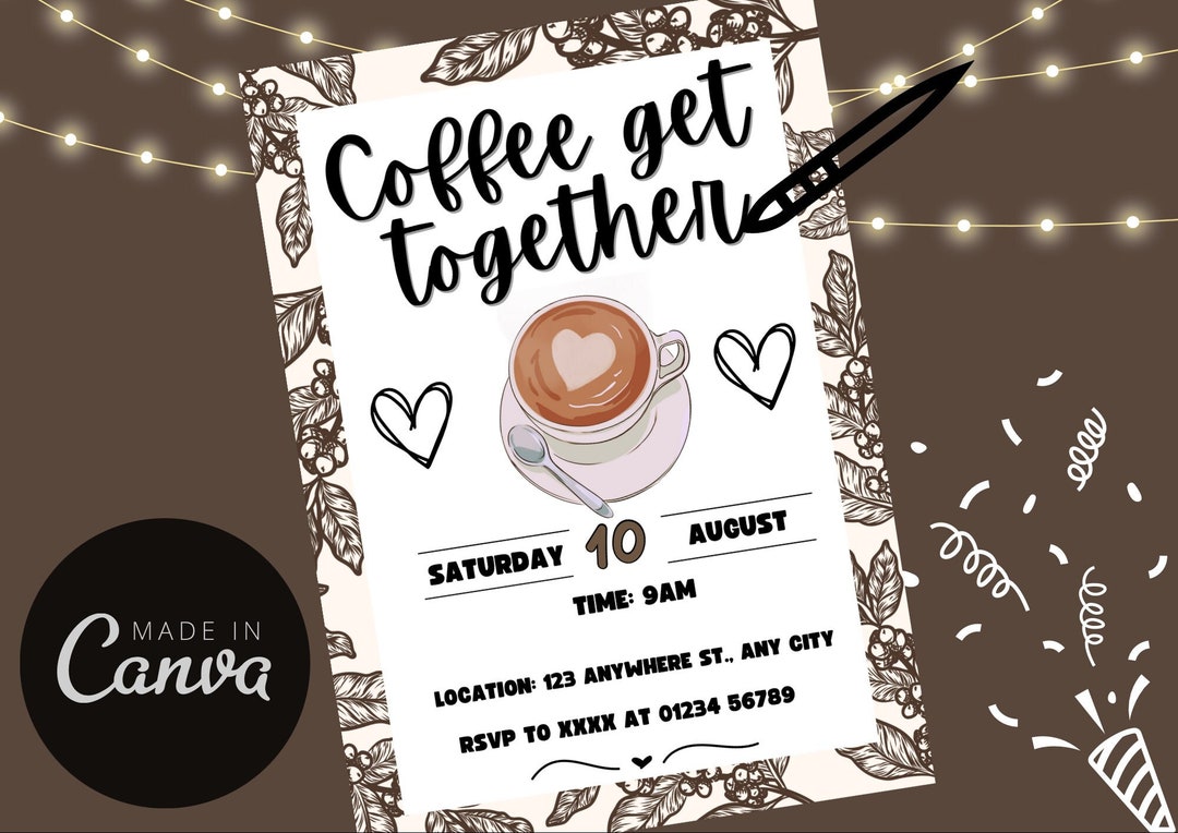 Coffee and Conversation Invite - Canva Coffee Connections Breakfast ...