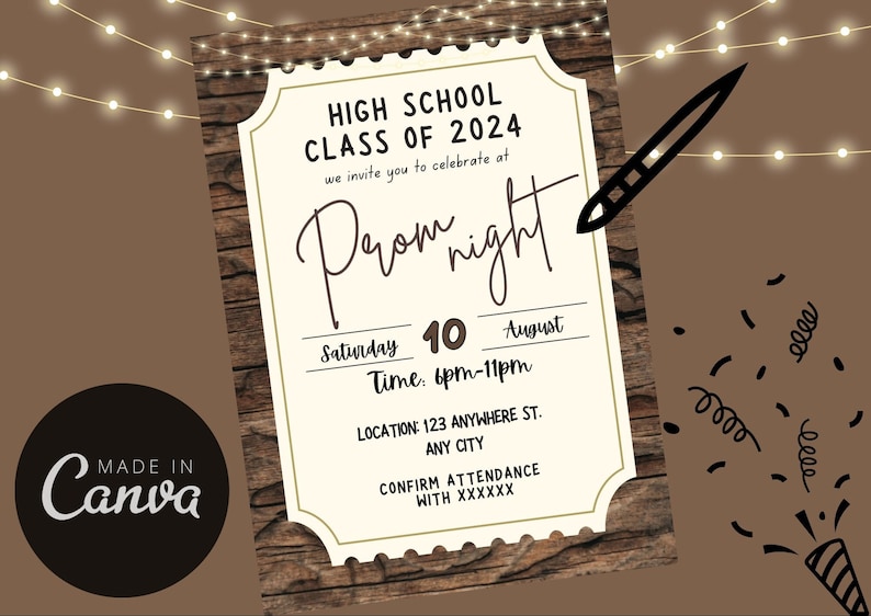 Rustic Prom Invitation Template | Editable Canva Senior Prom Invite ...