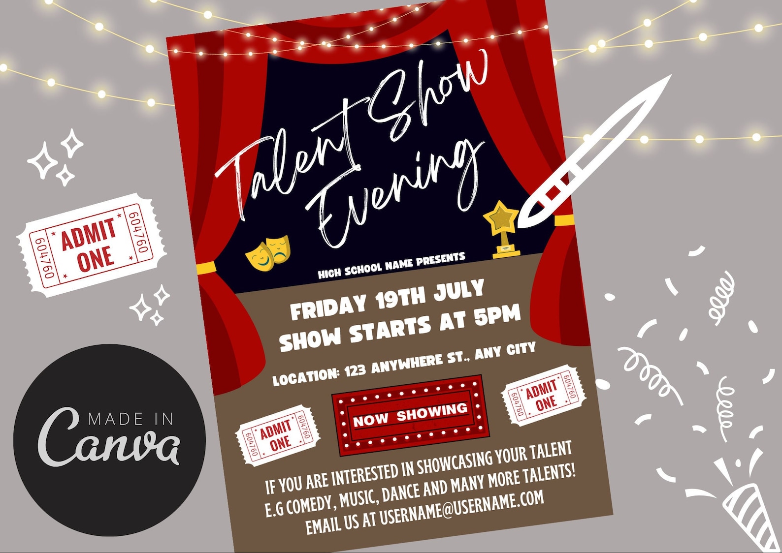 Printable Talent Show Invite Flyer - Editable Canva Template, Digital ...