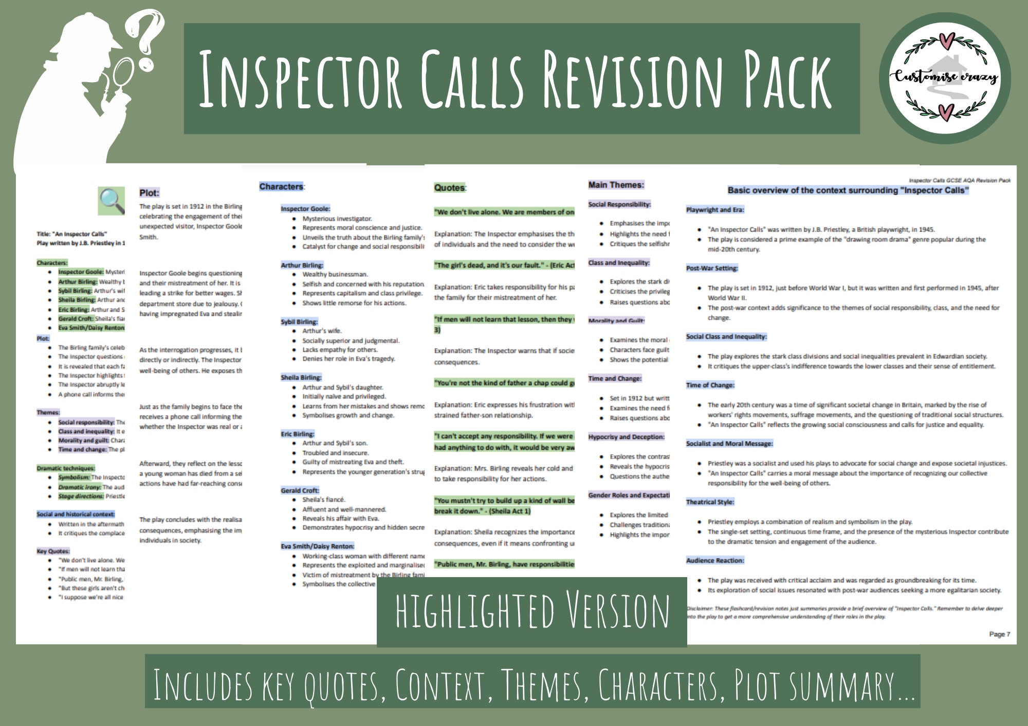 Inspector Calls Revision Guide English Literature GCSE Revision ...