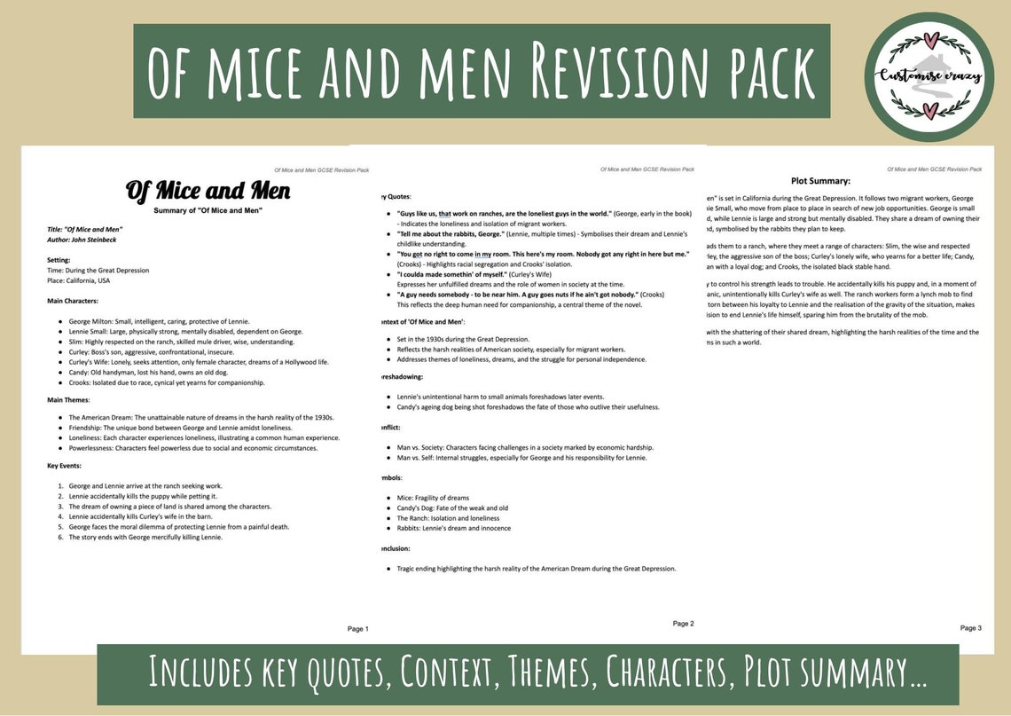 Of Mice and Men Revision Guide English Literature GCSE Revision ...