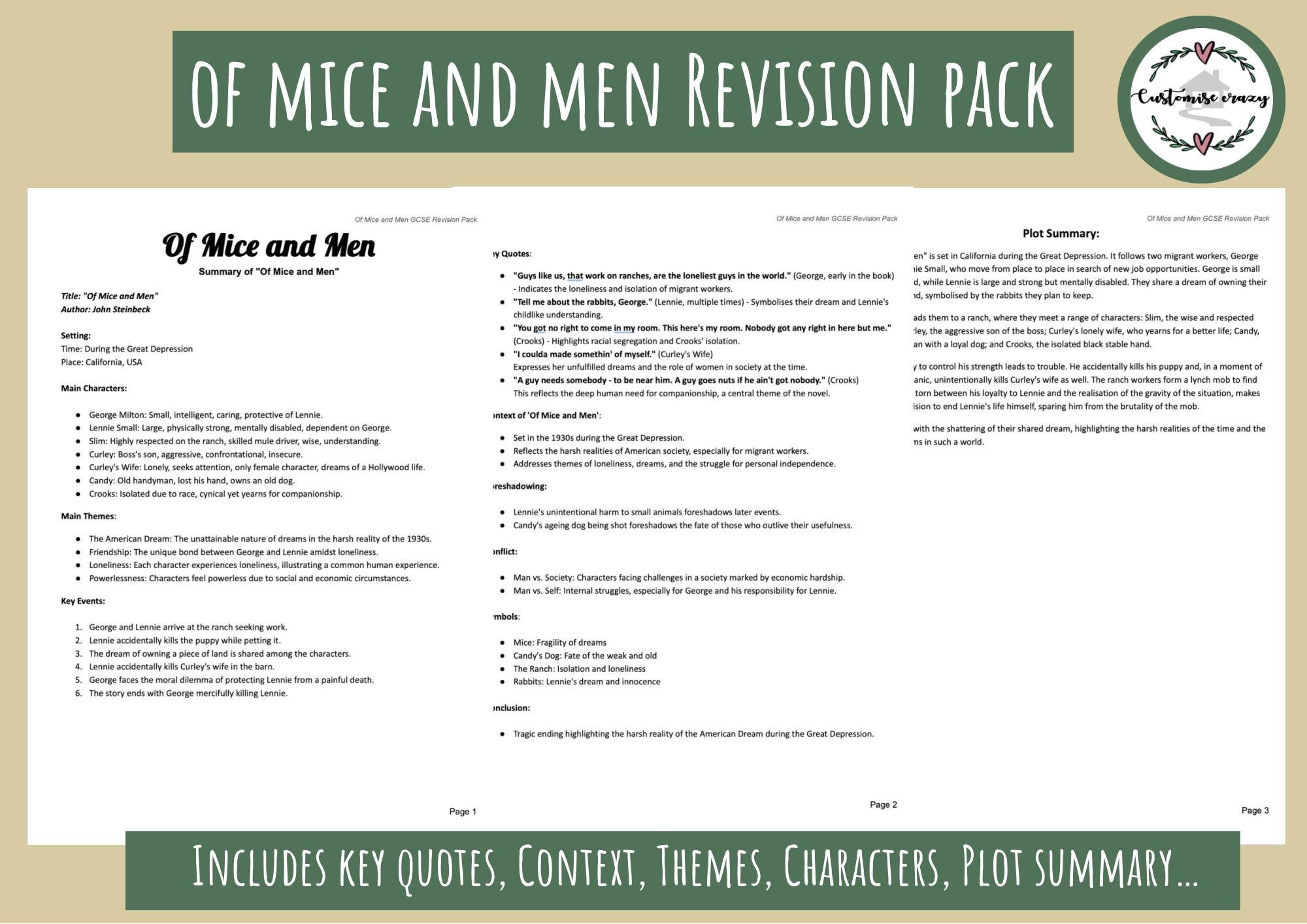 Of Mice and Men Revision Guide English Literature GCSE Revision ...