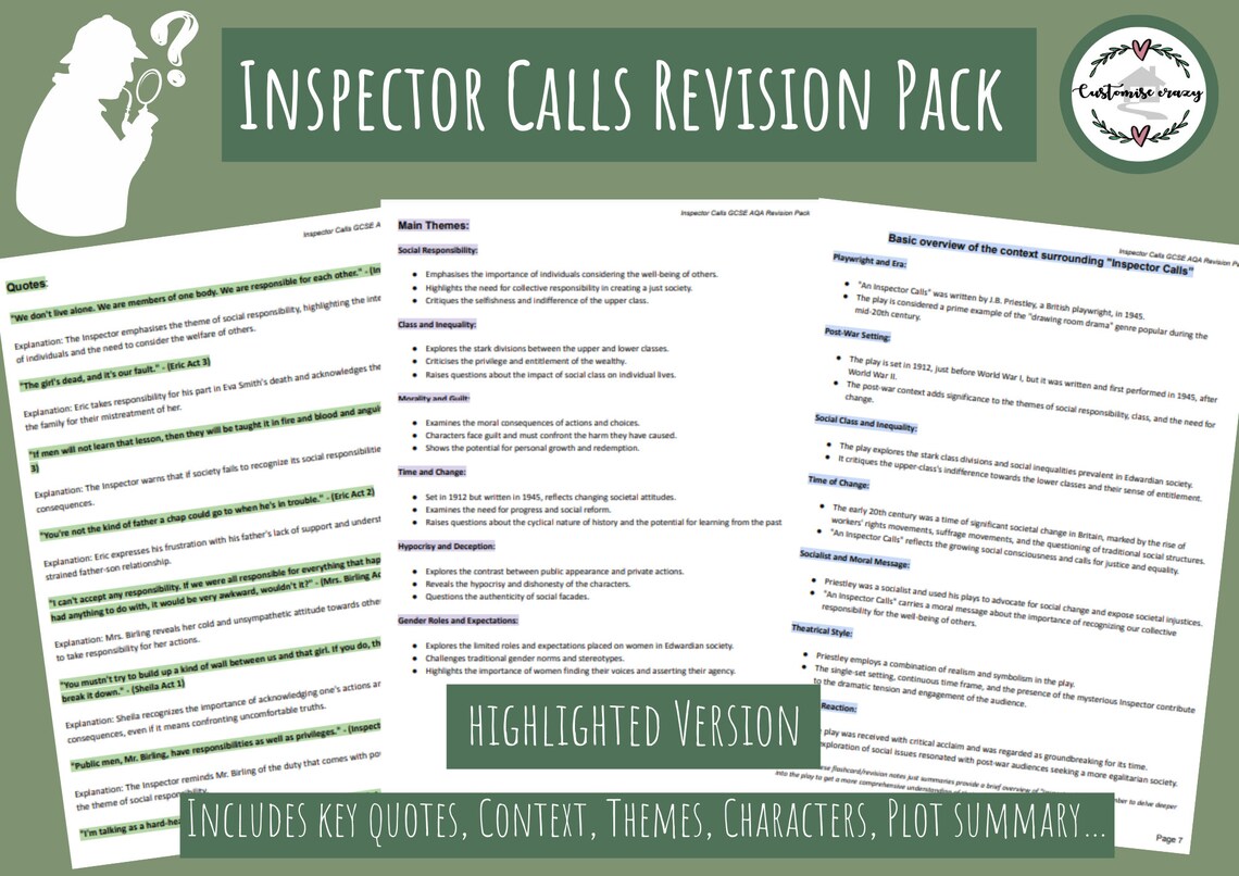 Inspector Calls Revision Guide English Literature GCSE Revision ...