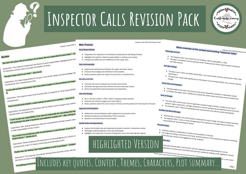 Inspector Calls Revision Guide English Literature GCSE Revision ...